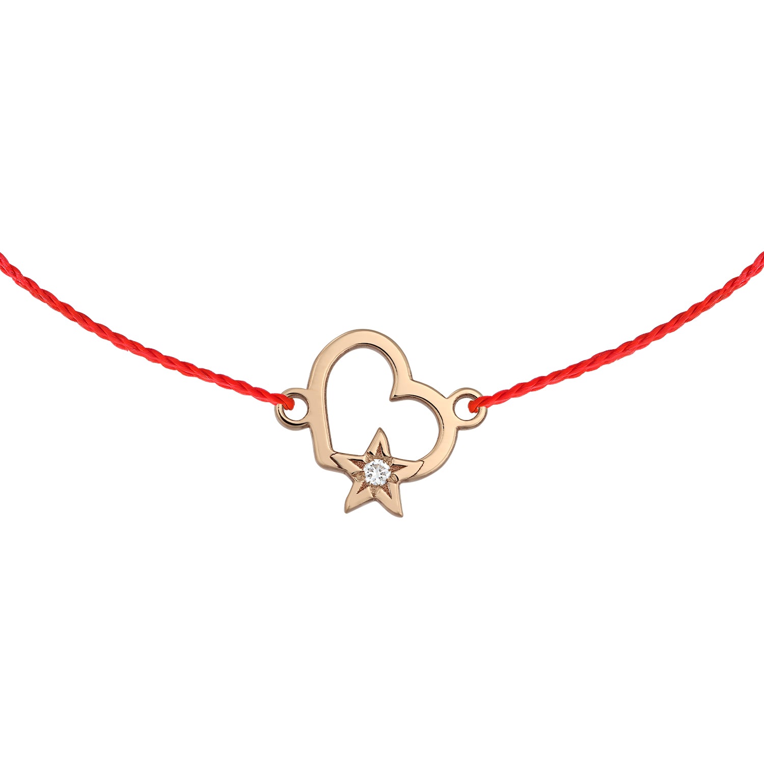 Bratara pe snur Inima Stea, cu diamant alb, din aur roz – zeaetsia